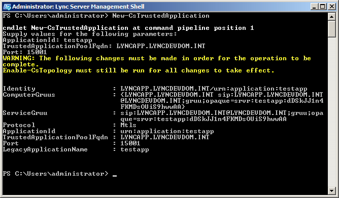 You’ll get a warning in yellow about needing to run Enable-CsTopology , so go ahead and run this ...